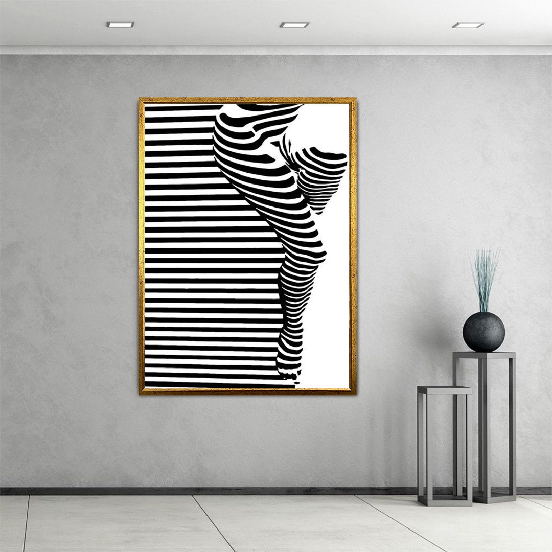 Zebra Legged Woman Canvas,female Body Line Work Canvas Painting,woman ...