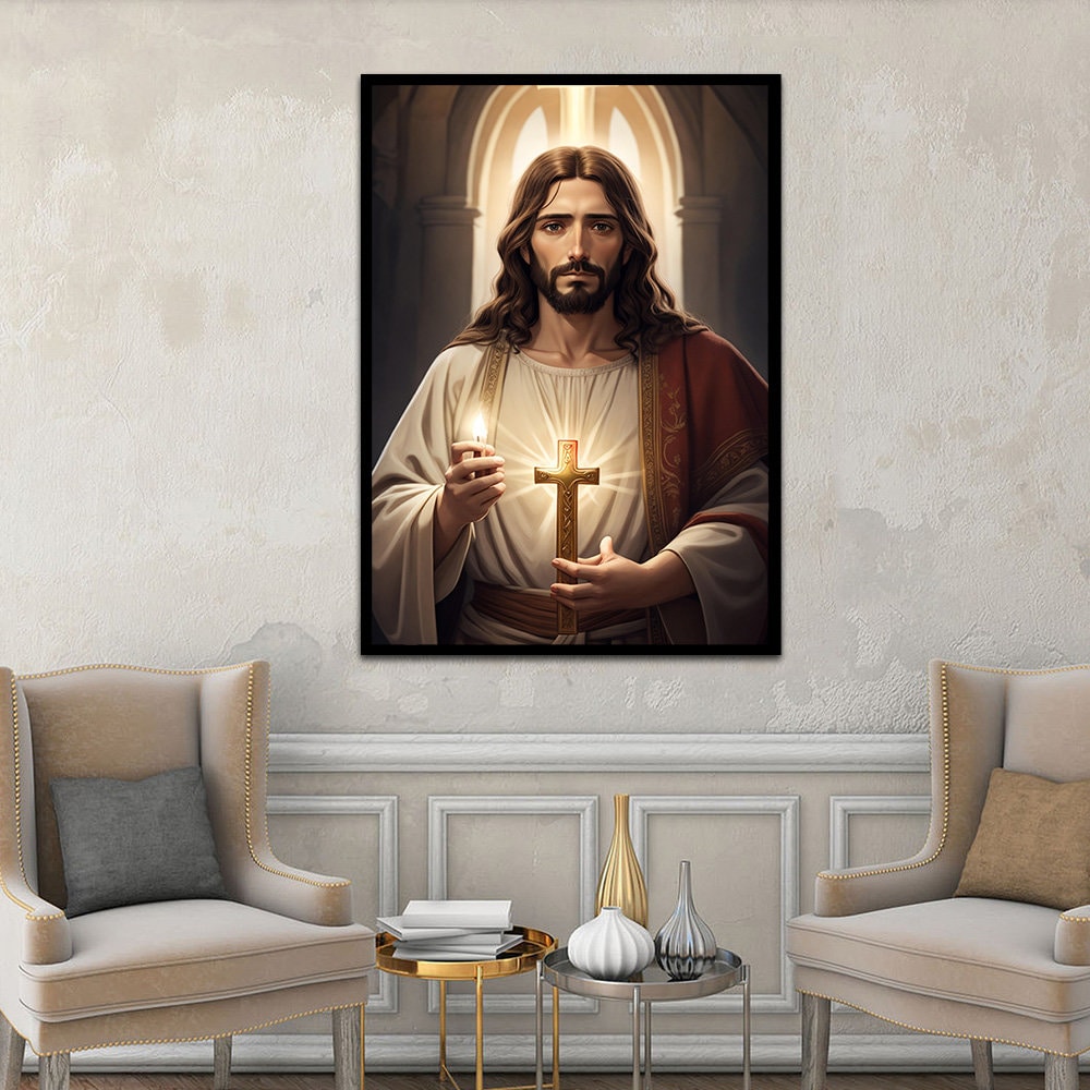 Jesus and Cross Canvas,jesus Wall Decor,religious Art,christian Wall ...