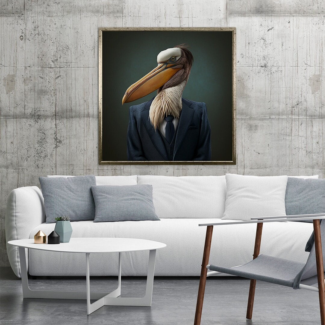 Pelican in Suit Canvas,pelican Man Canvas,animal Home Decor,animal Wall ...