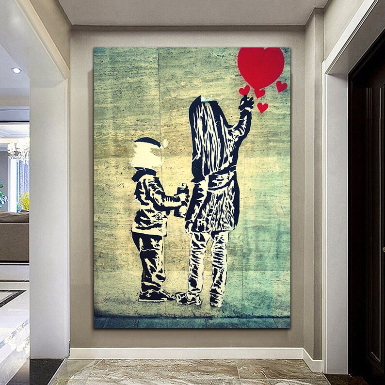 Children's Street Art, Brother Canvas, Heart and Child Print, Love ...