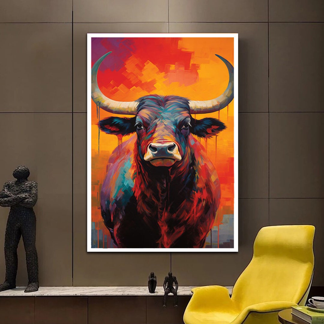 Bull Canvas Wall Art,animals Home Decor,bull Home Decor, Bull Canvas ...