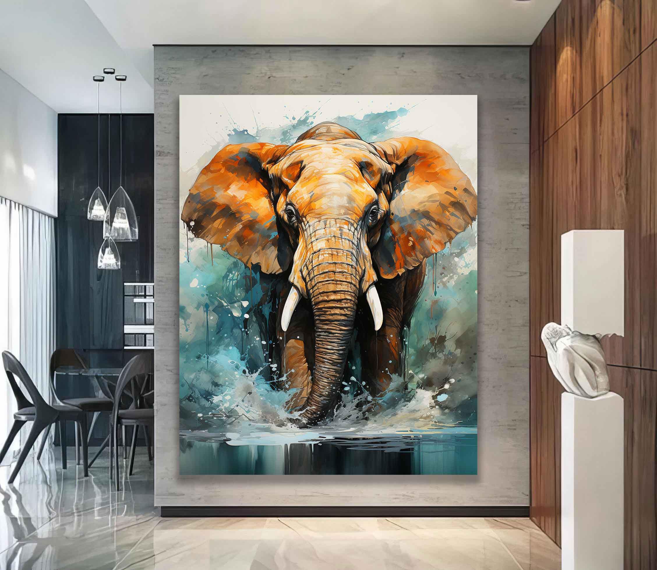 Elephant Canvas, Walking Elephant Painting,animals Decor, Elephant ...