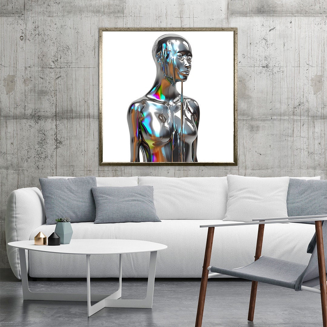 Chrome Robot Canvas,robot Wall Decor,robot Home Decor,chrome Robot Wall ...