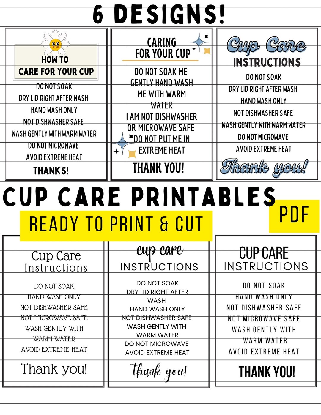 Small Business Supplies, Printable, Washing Instructions, Ready to ...