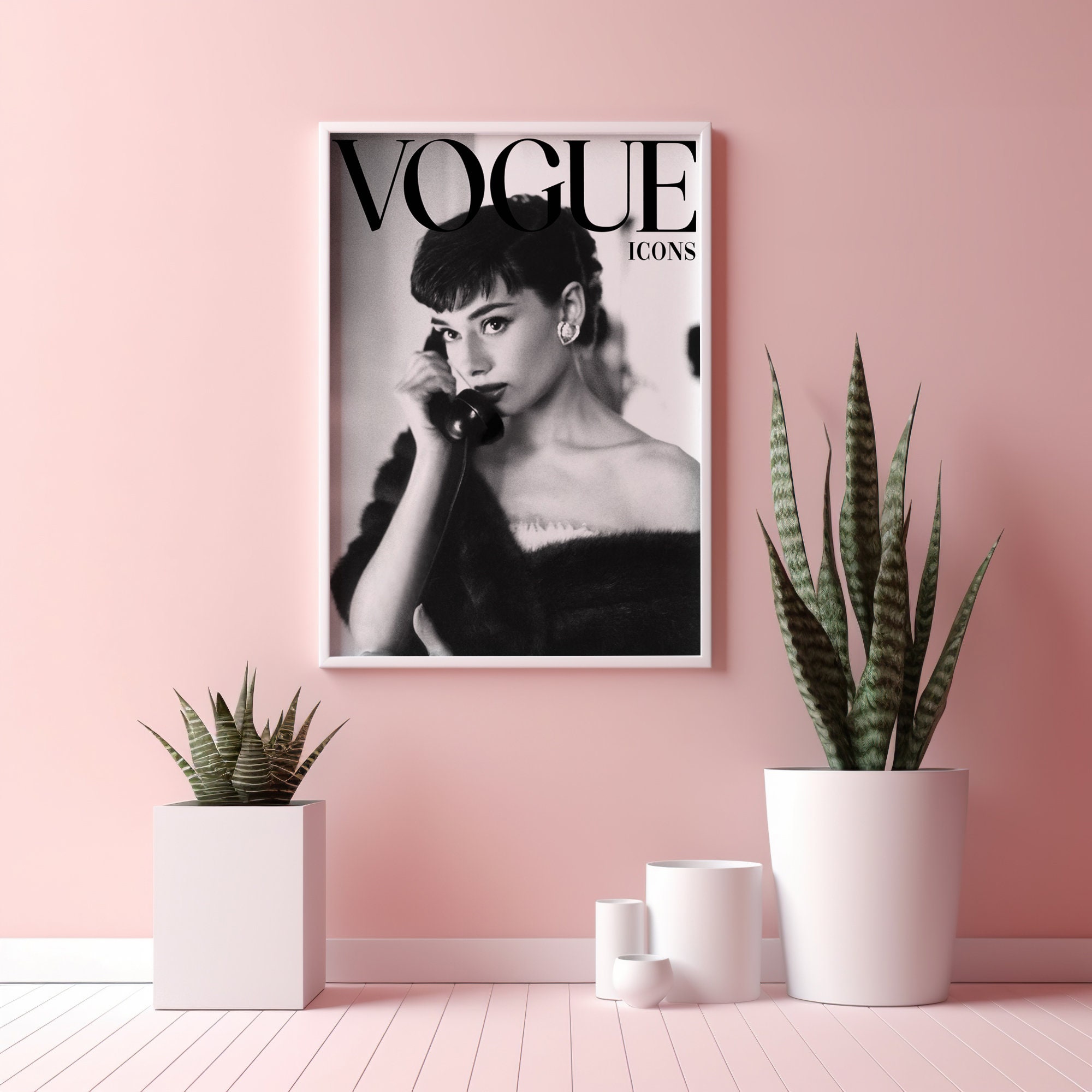 Audrey Hepburn Vogue Cover Print, Telephone, Famous Fashion Photograph ...