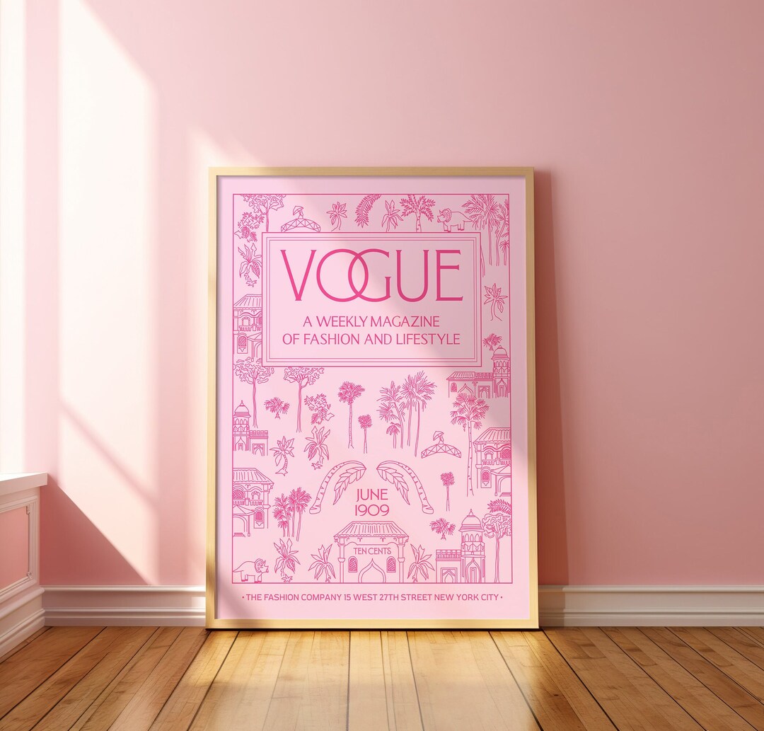 Vintage Fashion Magazine Cover Print, Retro Pink Girly Illustration ...