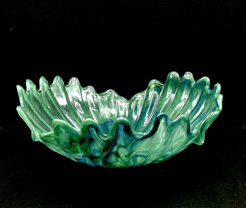 Large 16 Turquoise Blue Green Swirl Abstract Murano Glass Bowl Etsy