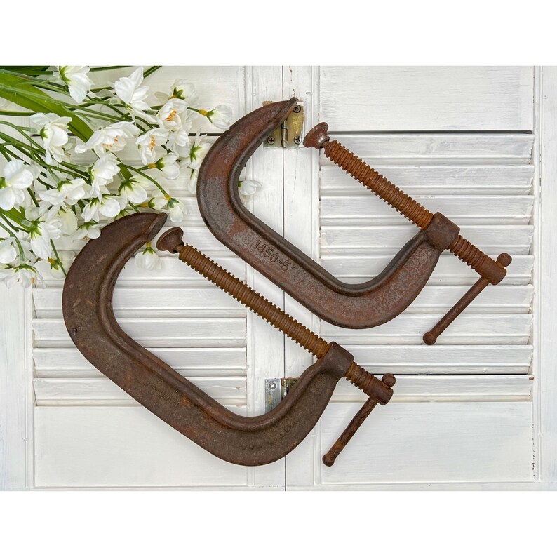 Vintage Adjustable Heavy-duty Steel C-clamps Set of 2 Industrial Tools ...