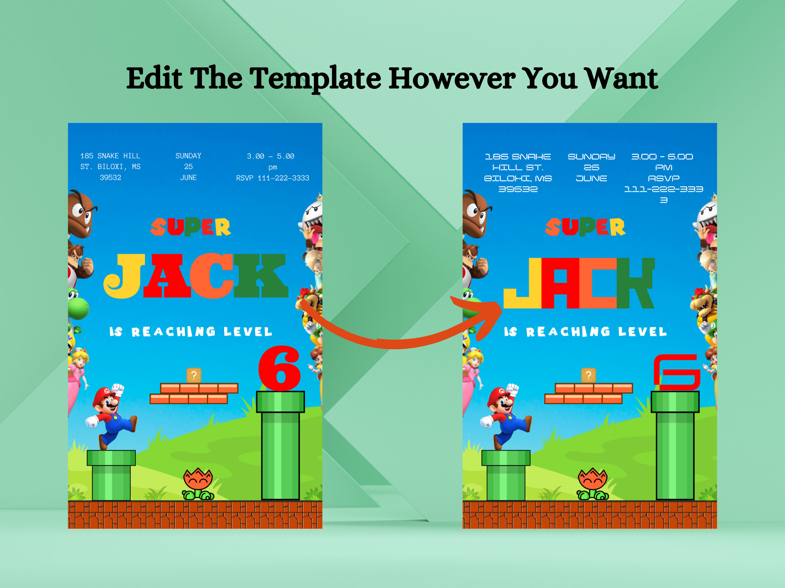 Super Mario Characters Birthday Invitation Template for Kids. - Etsy