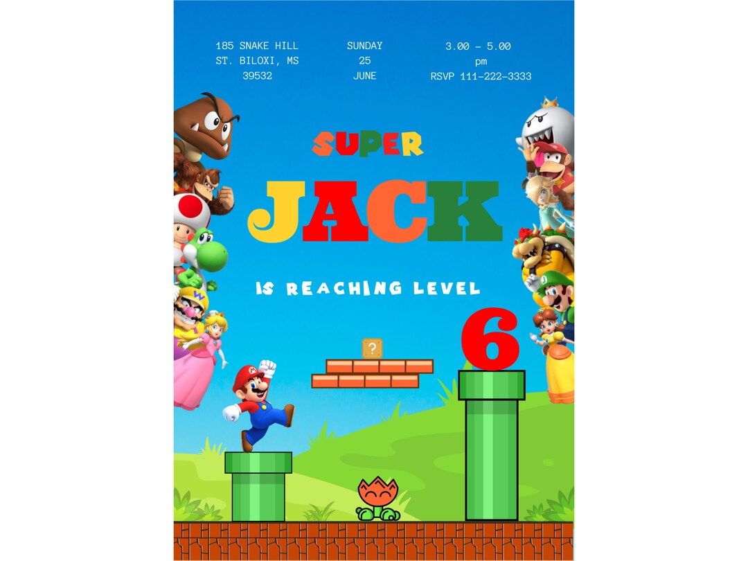 Super Mario Characters Birthday Invitation Template for Kids. - Etsy