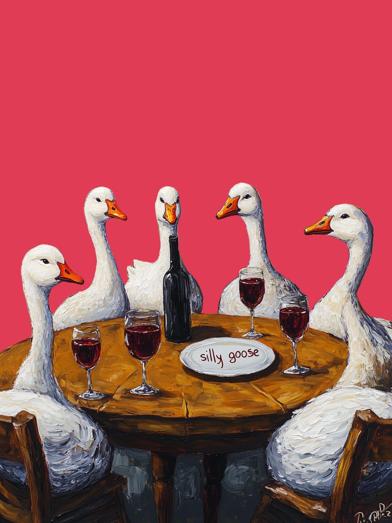Silly Goose Wine Club Quirky Dining Room or Kitchen Wall Print - Etsy