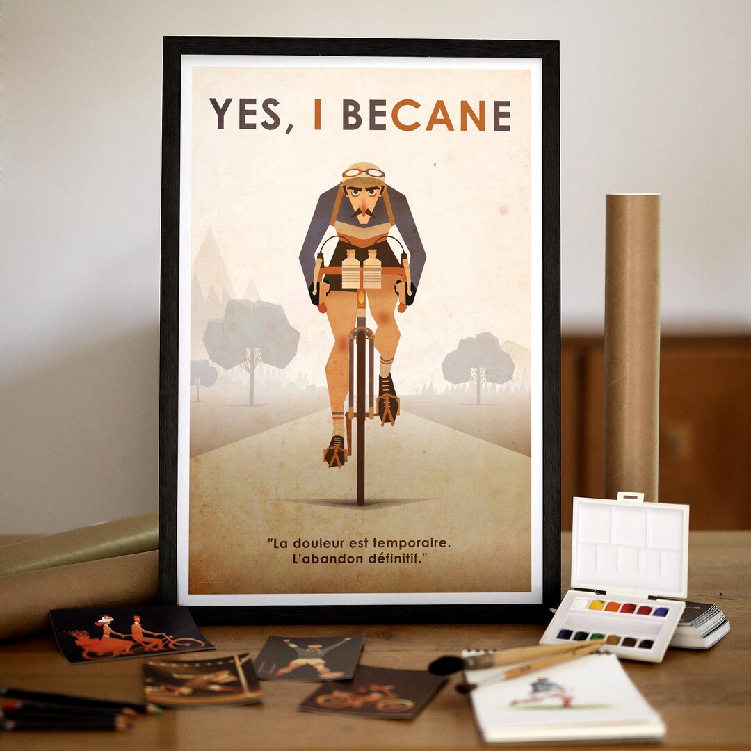 Vintage Bicycle Poster “yes I Becane” – Retro Cycling Poster With ...