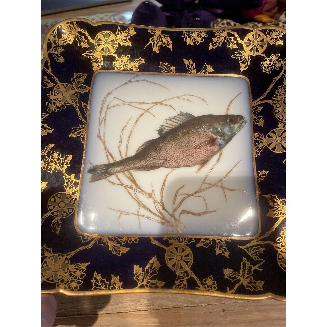 Antique Haviland Limoges Porcelain Fish Dish Gold Trim Square Stamped ...