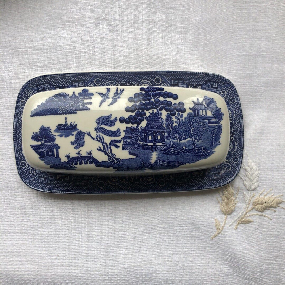 Johnson Brothers BLUE WILLOW Butter Dish W/cover. Vintage: Excellent ...