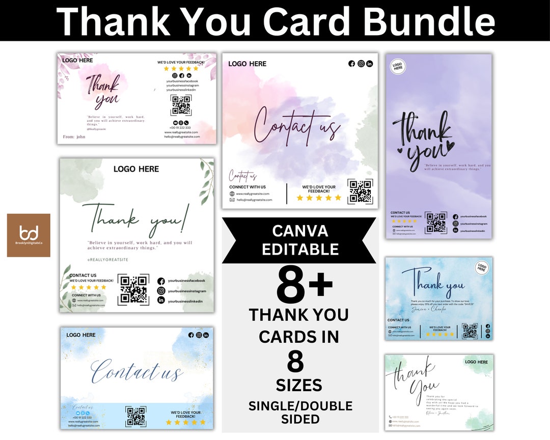 Thank You Card Bundle, Business Thank You Card Template, Thank You for ...