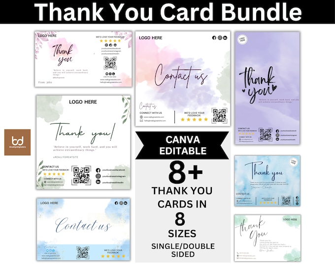 Printable Thank You Card Canva Template, Editable Customer Package ...
