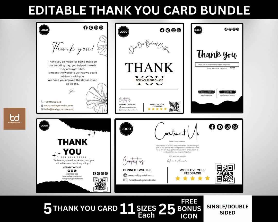 Thank You Card Bundle, Business Thank You Card Template, Thank You for ...