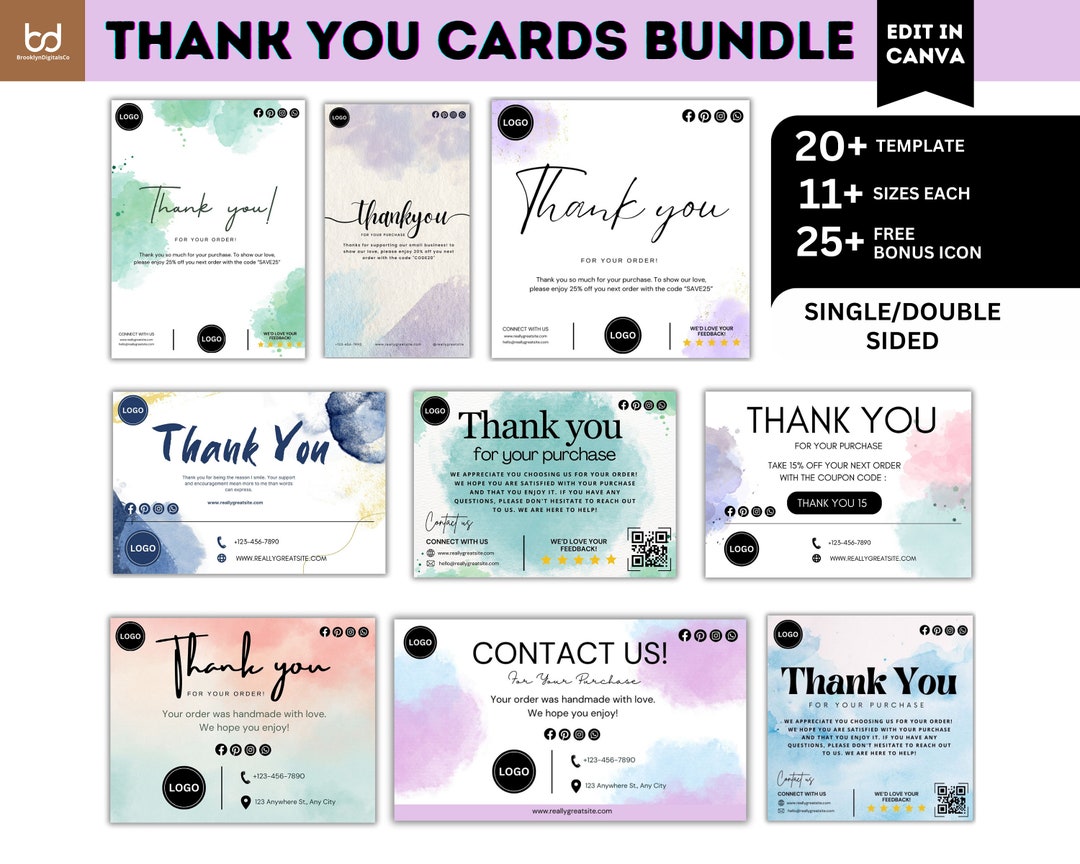 Editable Small Business Thank You Card, Small Business Card, Marketing ...