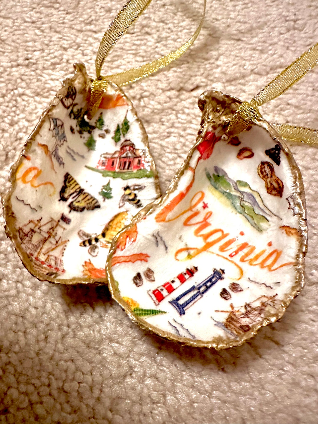Virginia Themed Oyster Shell Ornament/ Trinket Ring Dish - Holiday Gift ...