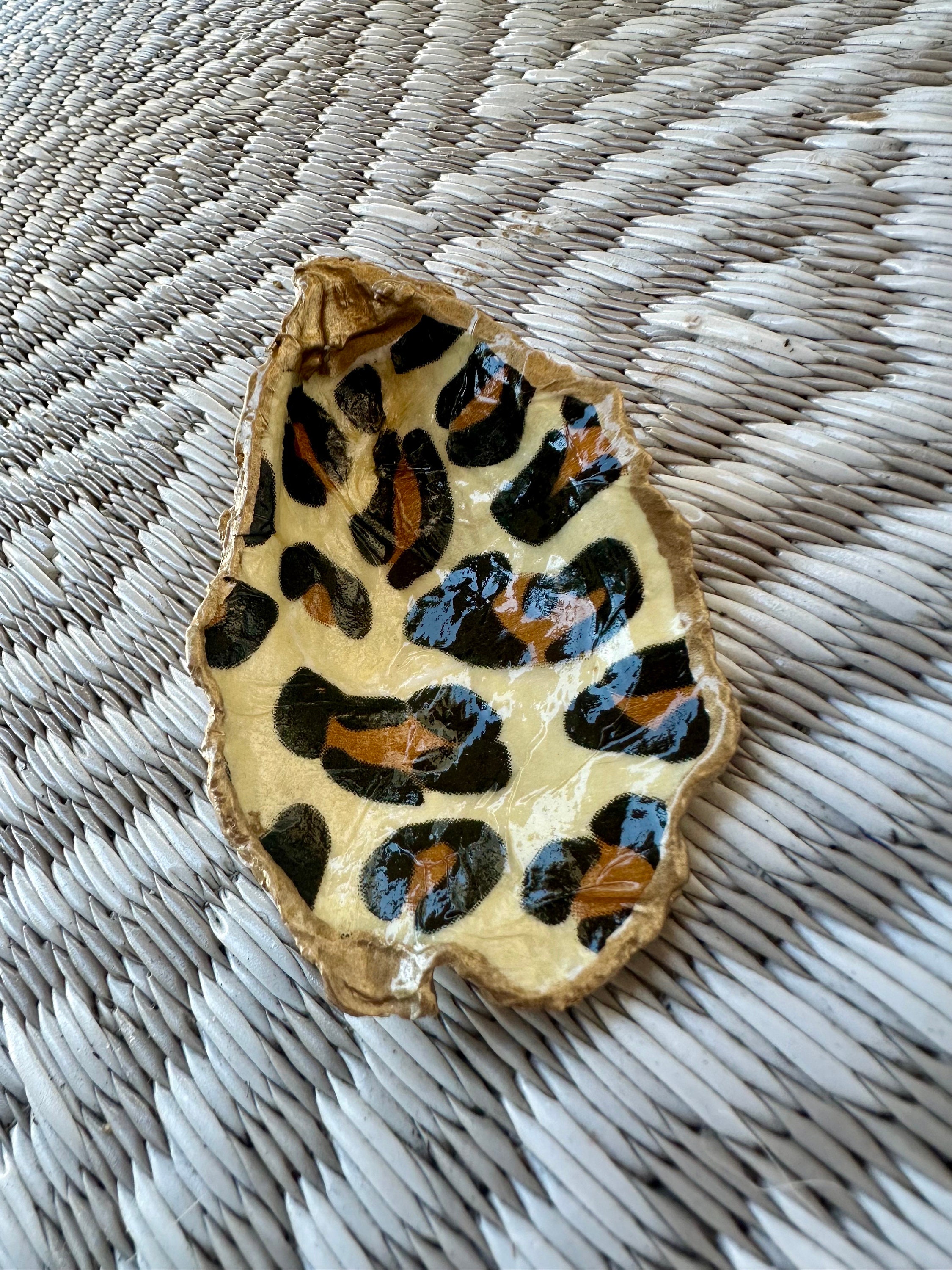 Oyster Shell Trinket Ring Dish - Animal Print- Gold Edge-beach Themed ...