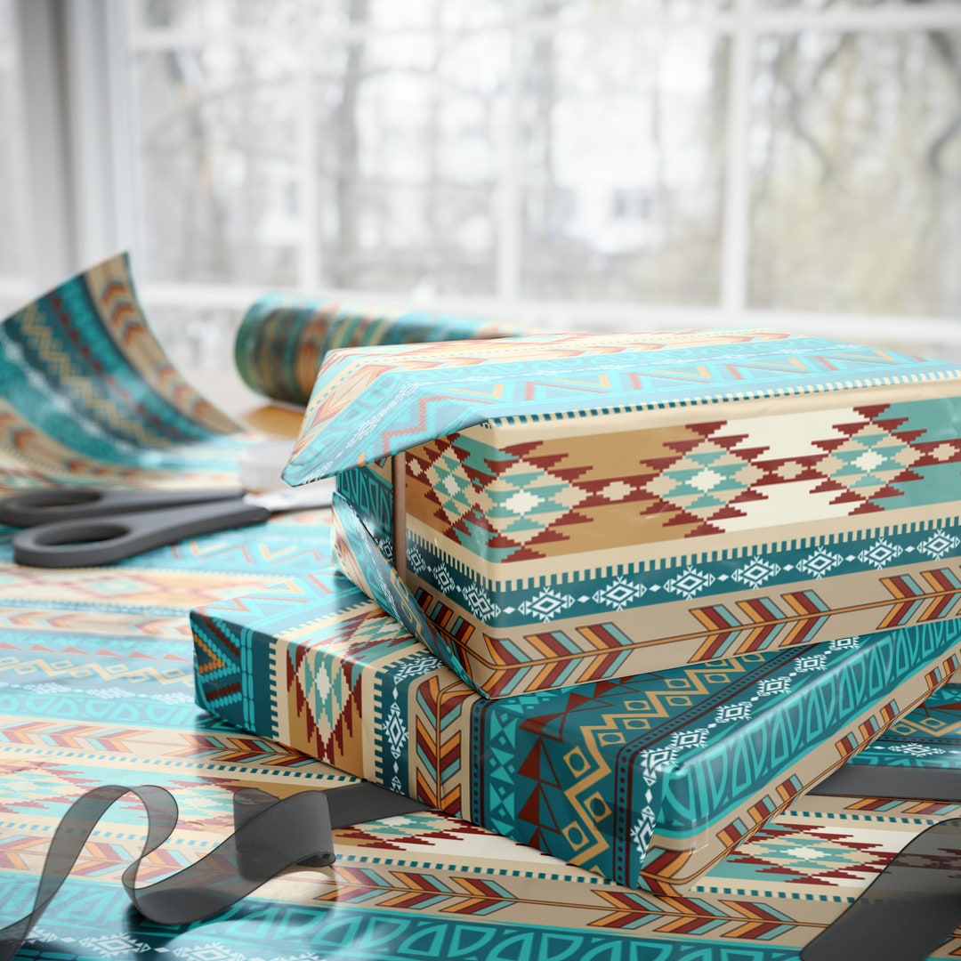 Geo Print Aztec Western Wrapping Paper, Southwestern Wcrap, Quirky Gift ...