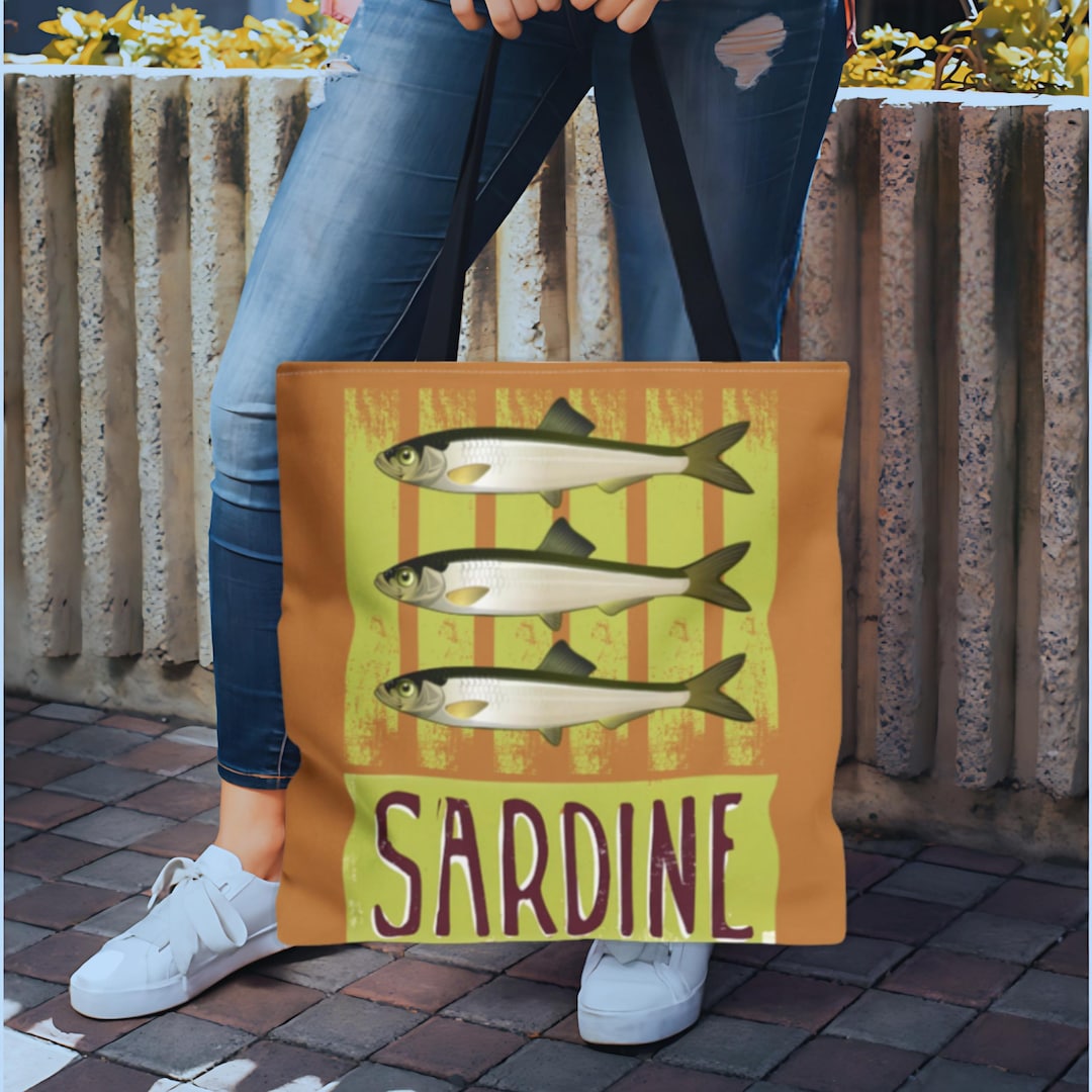 Canvas Sardines Tote, Cintage Tin Fish Tote, Sardine Canvas Tote ...