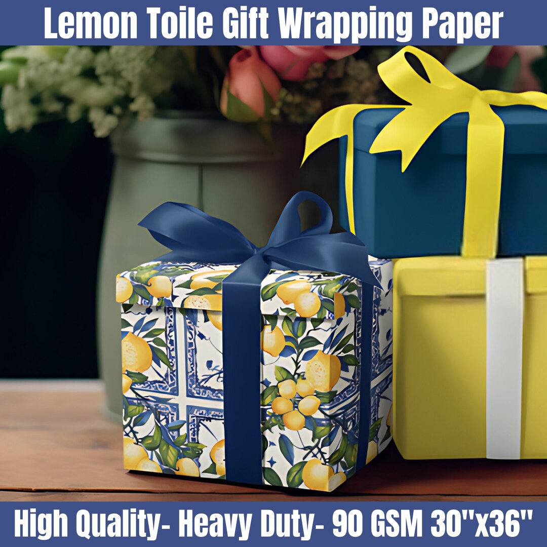 Lemon Toile Wrapping Paper Lemon Bridal Shower Wedding Luxury Gift Wrap ...