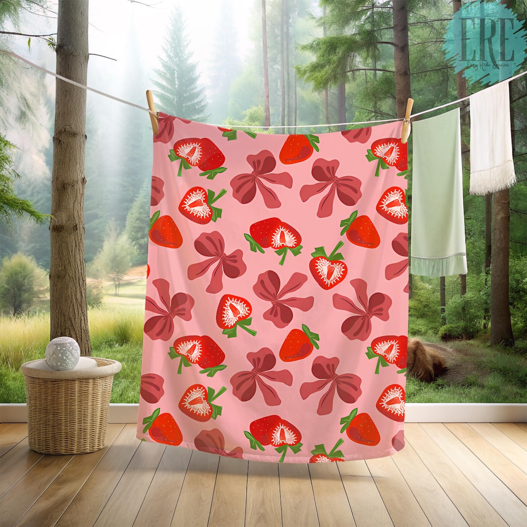 Strawberry Coquette Blanket Pink Bow Coquette Bedding Strawberry ...