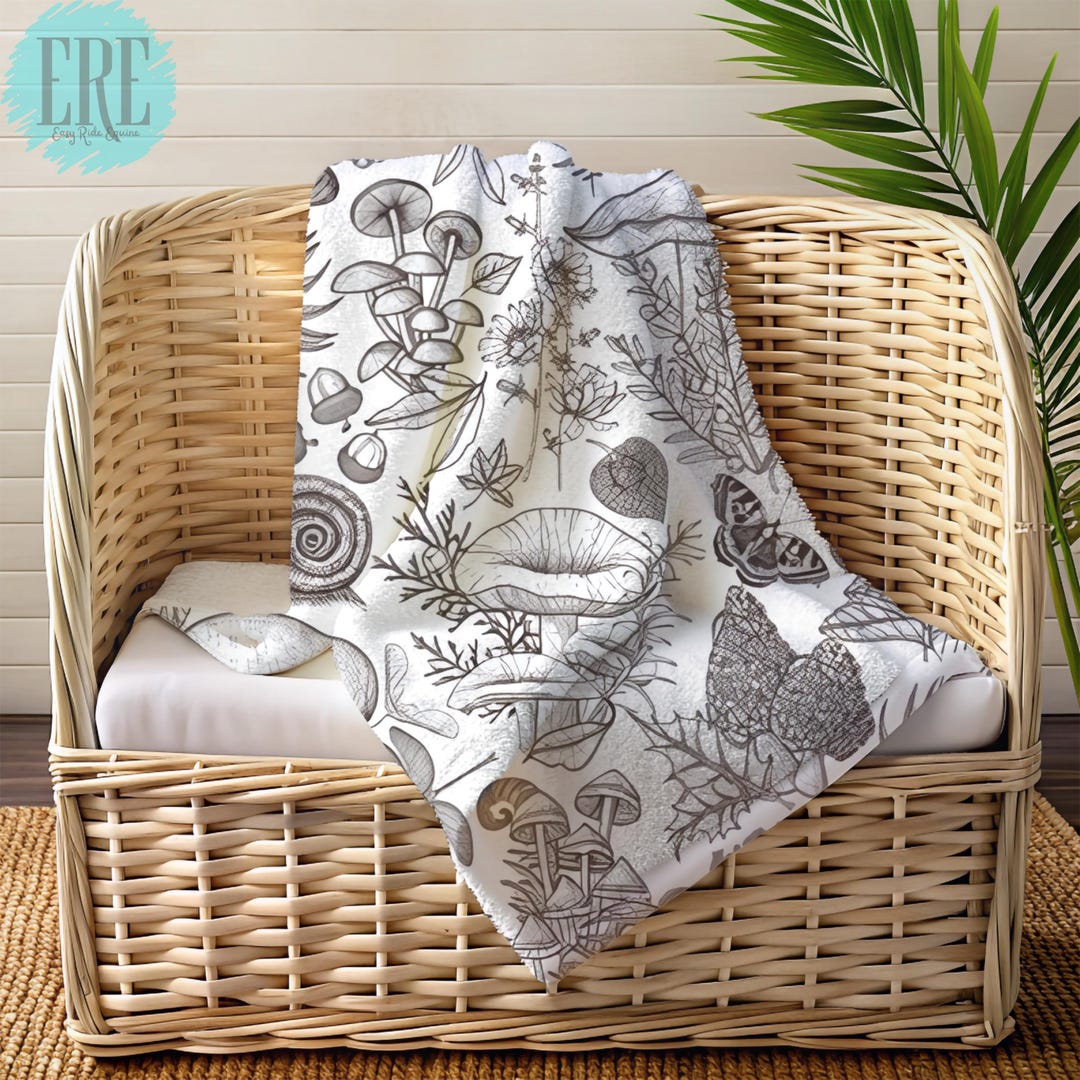 Cottagecore Mushroom Blanket, Mushroom Motif, Fungi Toile Blanket ...