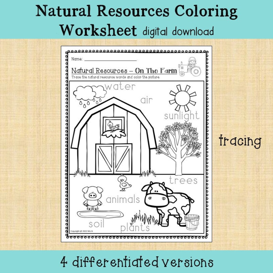 Natural Resources Coloring Page Worksheet - on the Farm - Etsy
