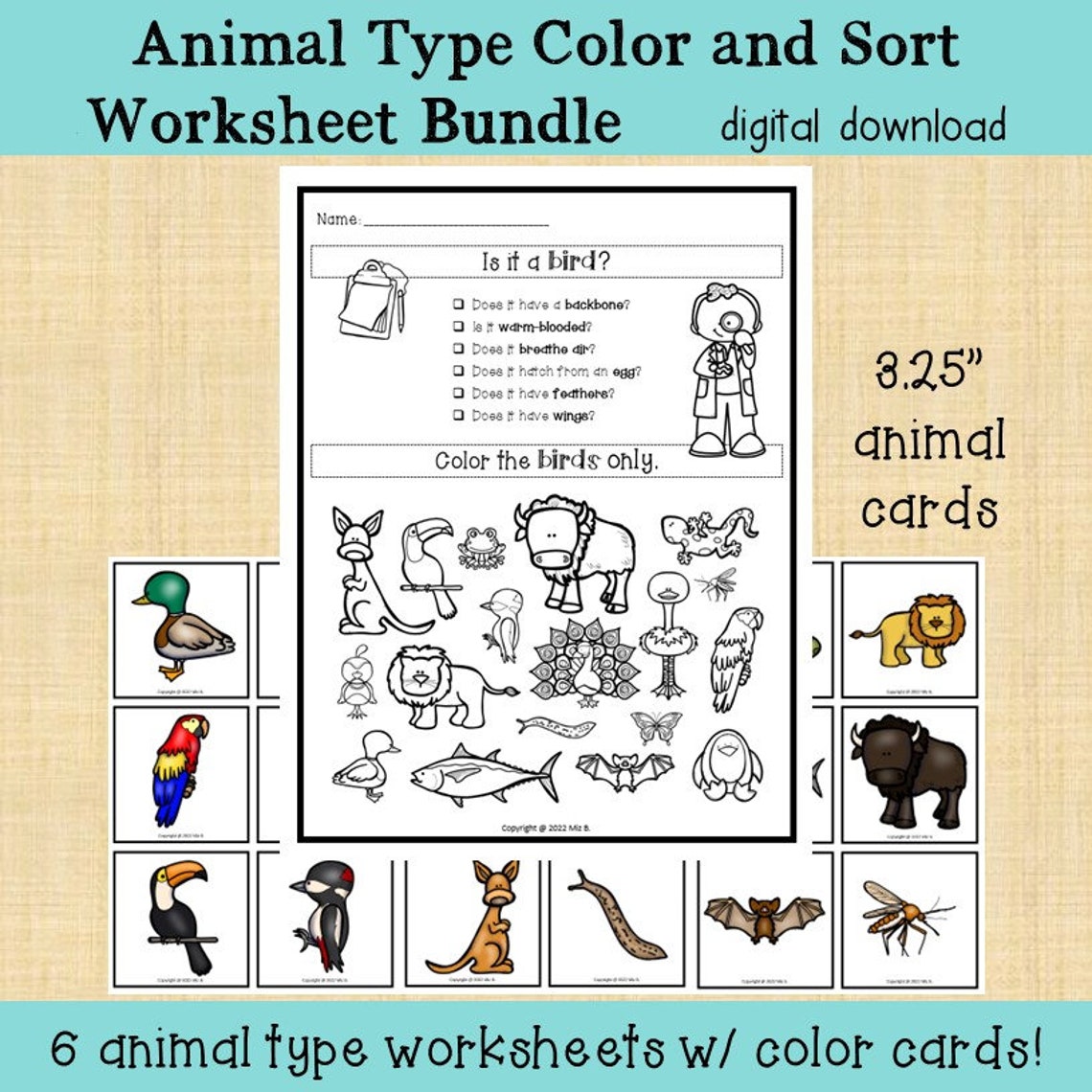 Animal Type / Classification Color and Sort Worksheets - Etsy