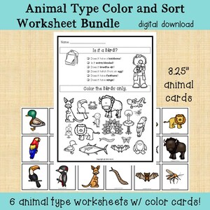 Animal Type / Classification Color and Sort Worksheets - Etsy