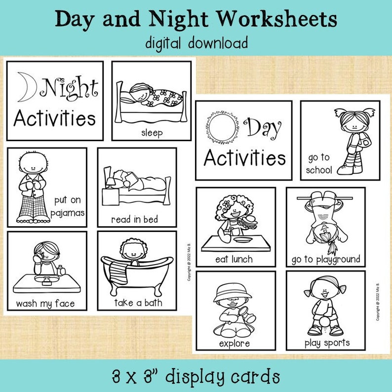 Day and Night - Cut and Sort & Color and Sort Printable Worksheets - Etsy
