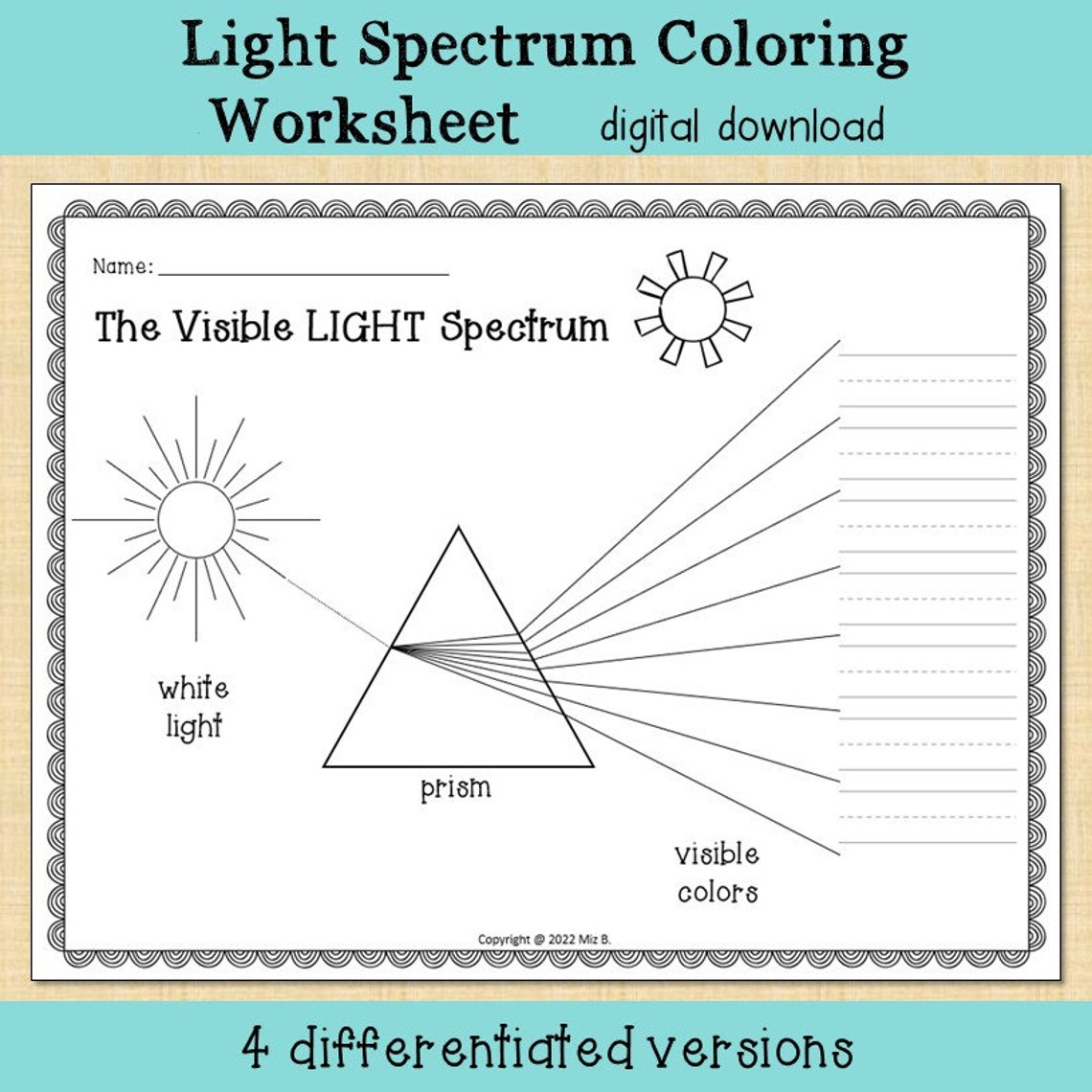Light Spectrum Coloring Worksheet Printable - Etsy