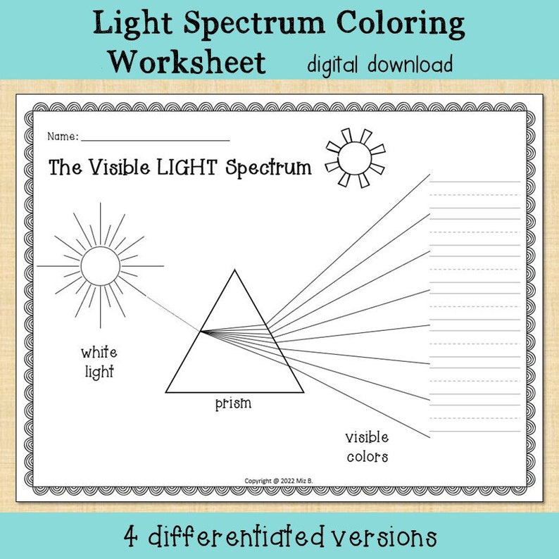 Light Spectrum Coloring Worksheet Printable - Etsy
