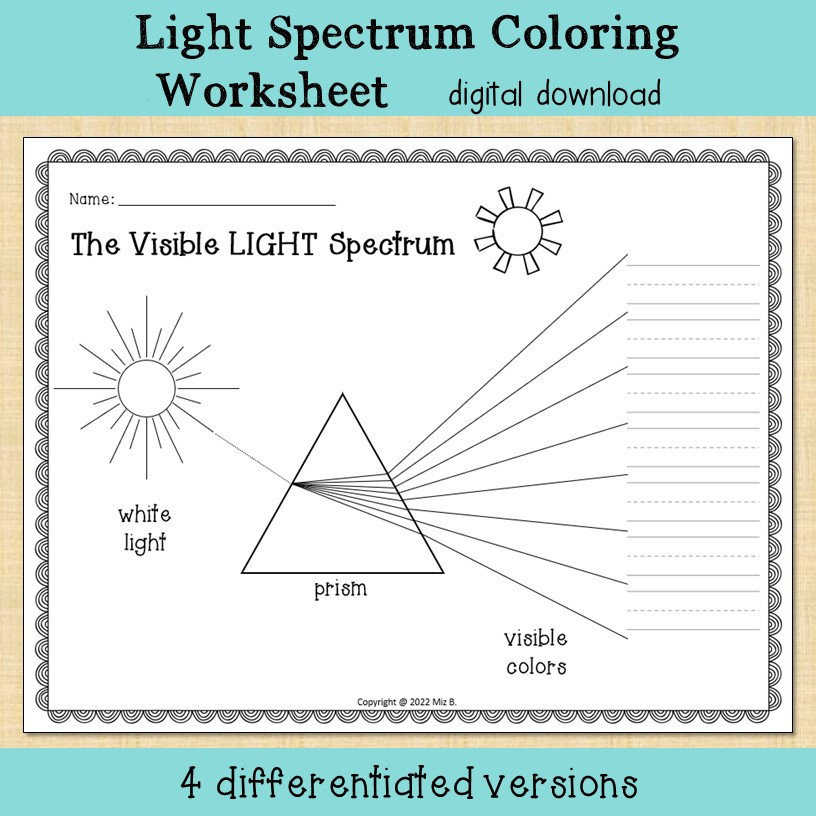 Light Spectrum Coloring Worksheet Printable - Etsy