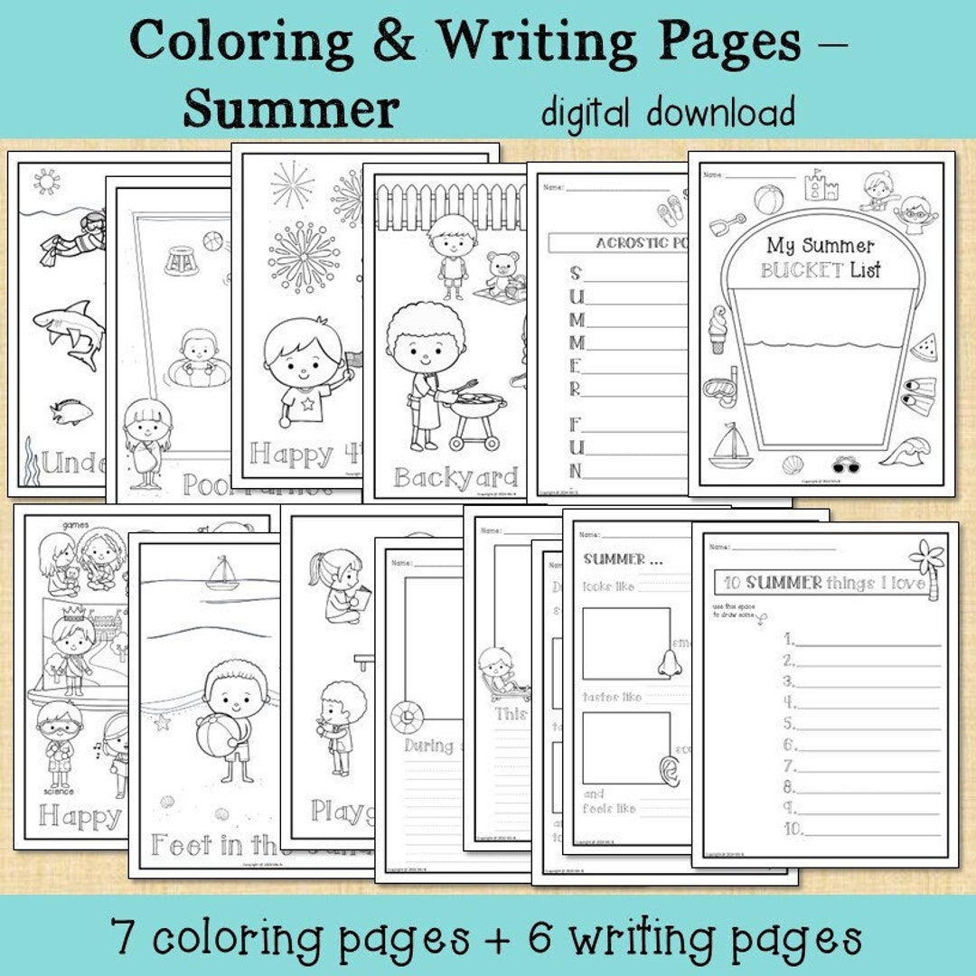 Summer Coloring Pages and Writing Prompts - Etsy