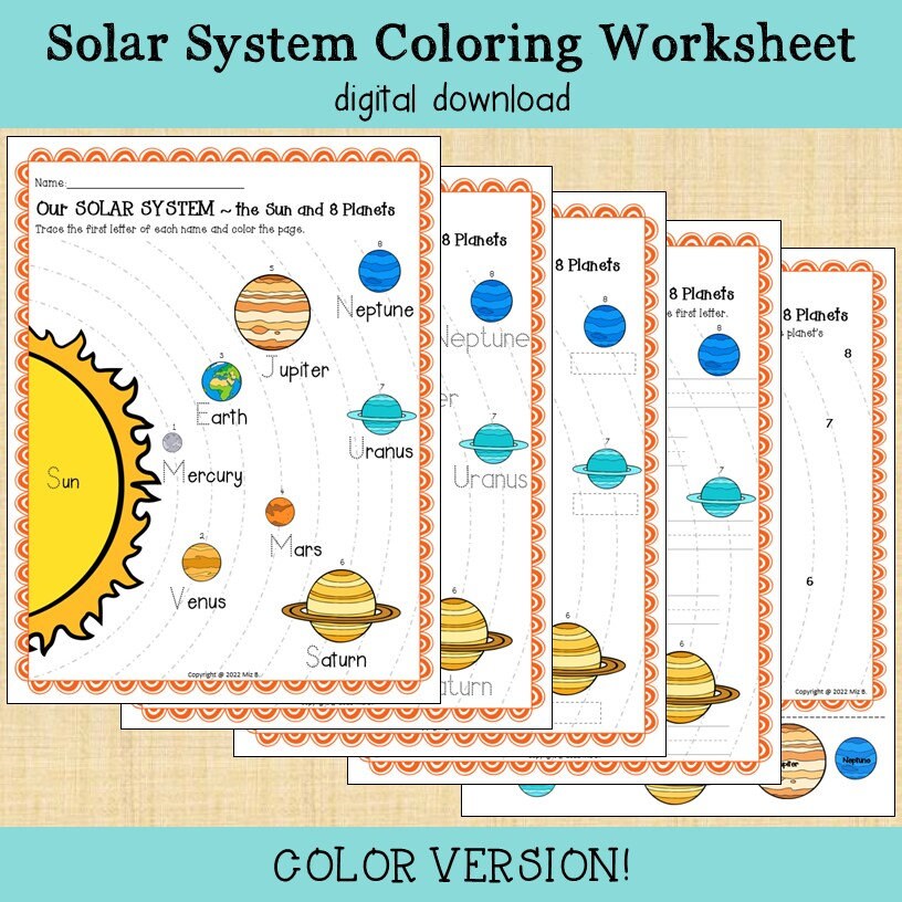 Solar System Worksheet and Coloring Page - Etsy