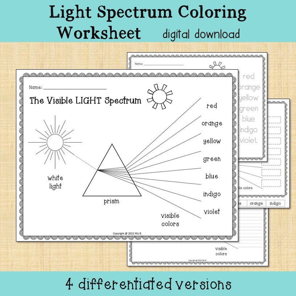 Light Spectrum Coloring Worksheet Printable - Etsy