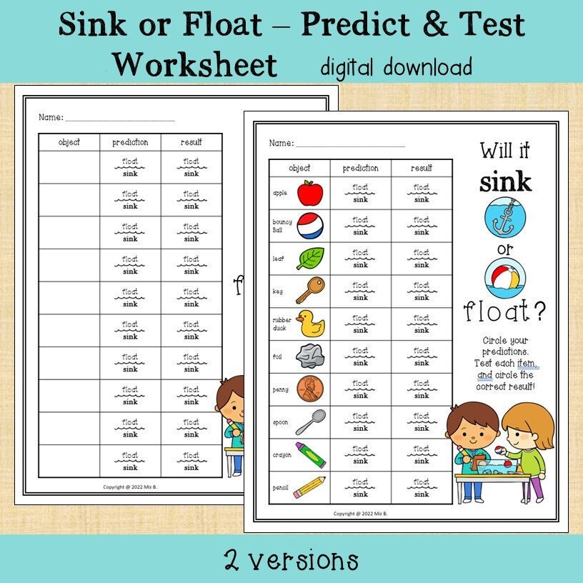 Sink or Float - Predict and Test Science Worksheet - Etsy