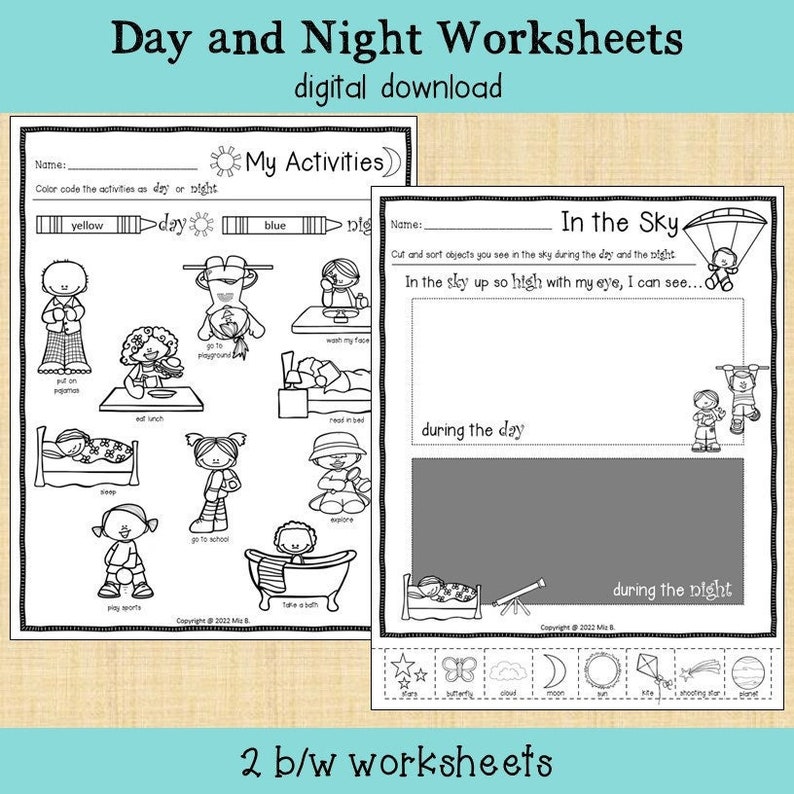 Day and Night - Cut and Sort & Color and Sort Printable Worksheets - Etsy