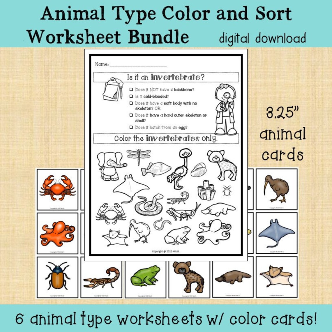 Animal Type / Classification Color and Sort Worksheets - Etsy