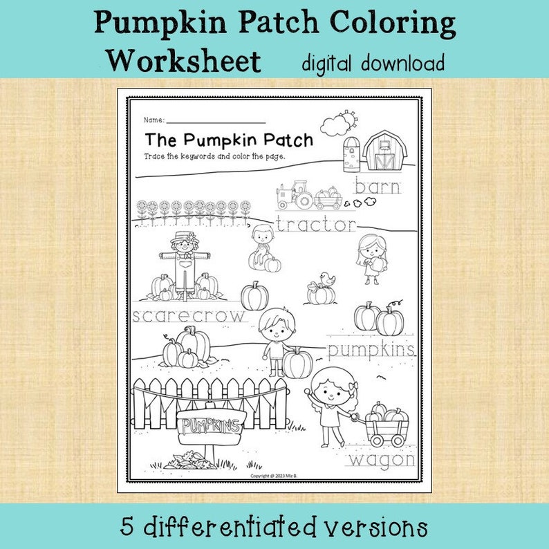 Hoja de trabajo para colorear del huerto de calabazas - Etsy México