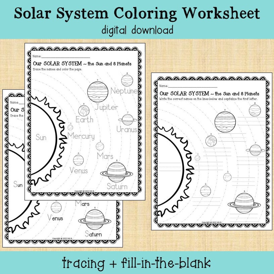 Solar System Worksheet and Coloring Page - Etsy