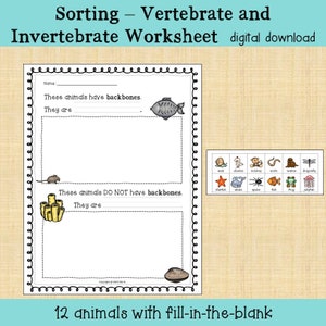 Vertebrates and Invertebrates Sorting Worksheet Printable - Etsy