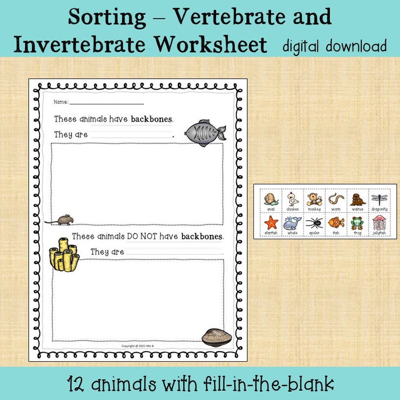 Vertebrates and Invertebrates Sorting Worksheet Printable - Etsy