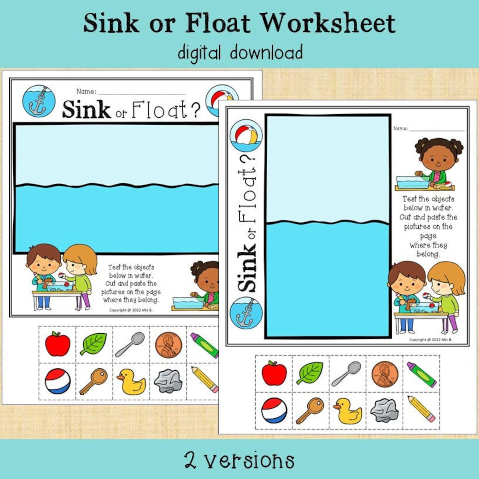 Sink or Float? Cut and Paste Worksheet Printable - Etsy