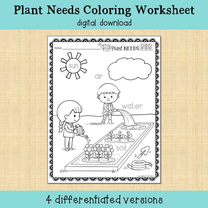 Plant Needs Worksheet | Science No Prep Coloring - Etsy