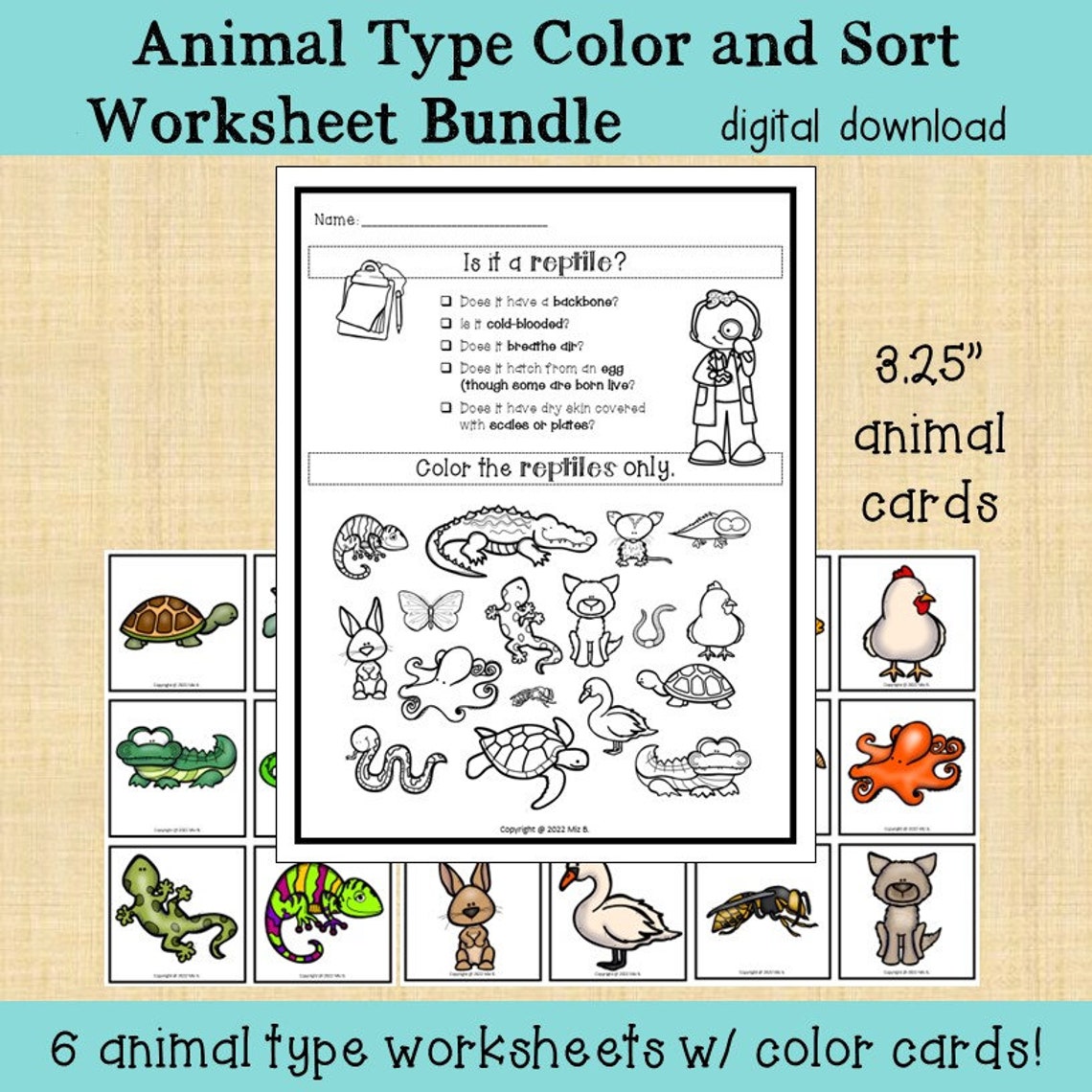 Animal Type / Classification Color and Sort Worksheets - Etsy
