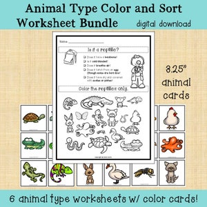 Animal Type / Classification Color and Sort Worksheets - Etsy